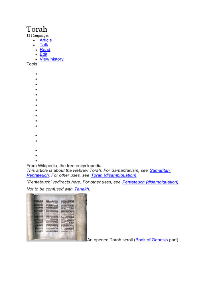 Torah: Article Talk Read Edit View History | PDF | Torah | Hebrew Bible