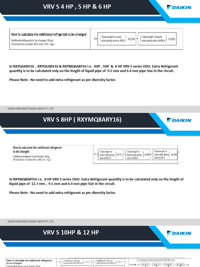 Extra Refrigerant Calculation VRV Home, VRV S | PDF