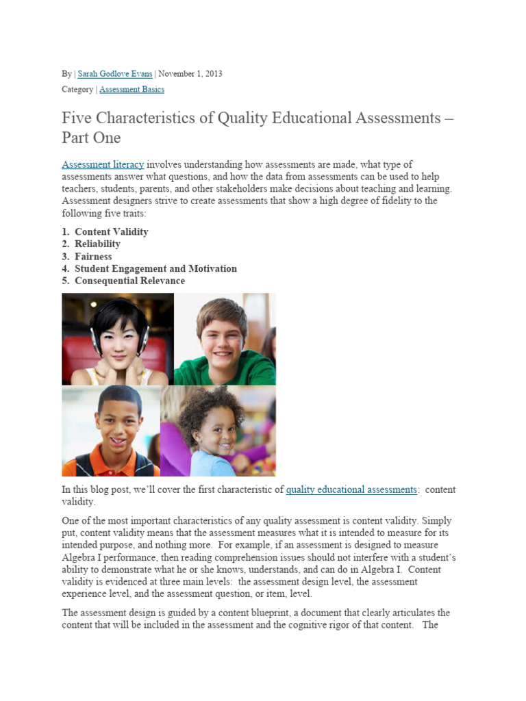 Five Traits of Quality Assessments | PDF | Educational Assessment ...