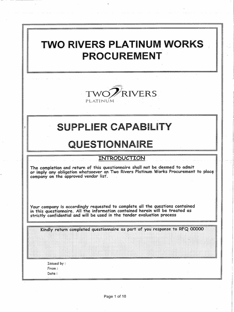 Supplier Capability Questionare TRP | PDF