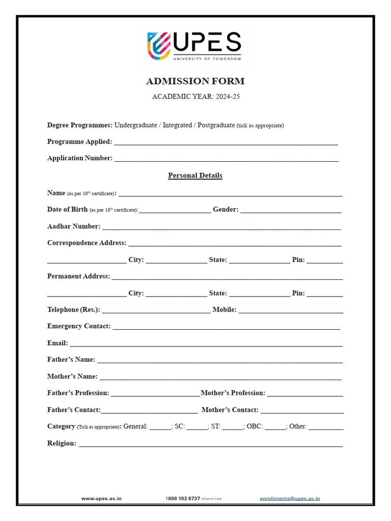 UPES Admission Form 2024-25 | PDF