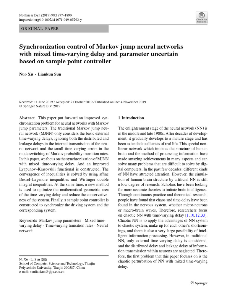 Synchronization Control of Markov Jump Neural Networks | PDF | Markov ... Synchronization Control of Markov Jump Neural Networks | PDF | Markov ...