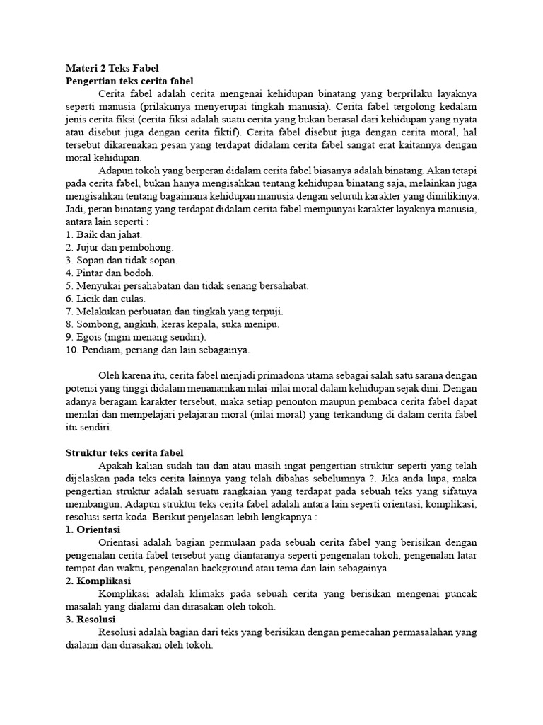 Materi 2 Teks Fabel Lengkap | PDF | Seni & Disiplin Bahasa | Puisi