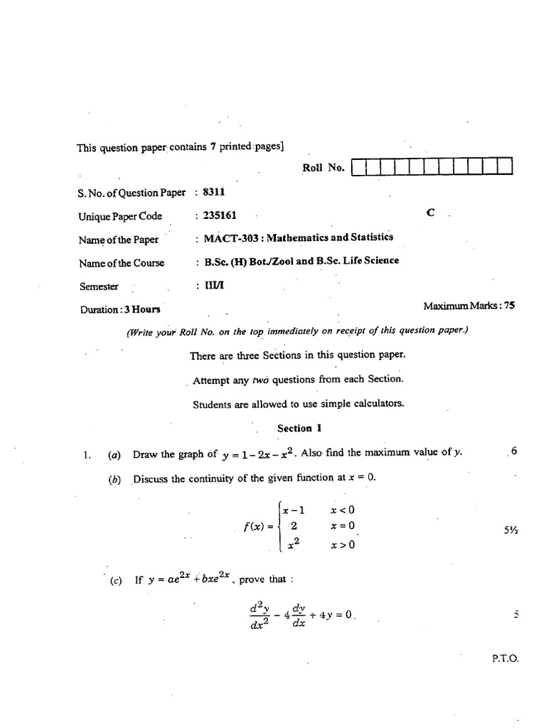 BSC (Hons) Iii-I Mathematics & Statistics | PDF