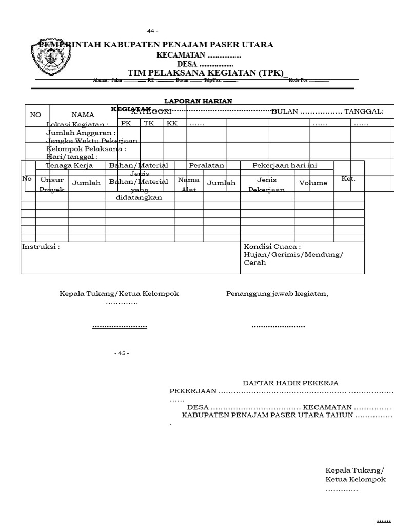 Contoh Lap Harian Dan TTD Upah 9 | PDF