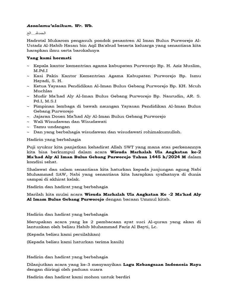 Teks MC Wisuda Mahad Aly | PDF