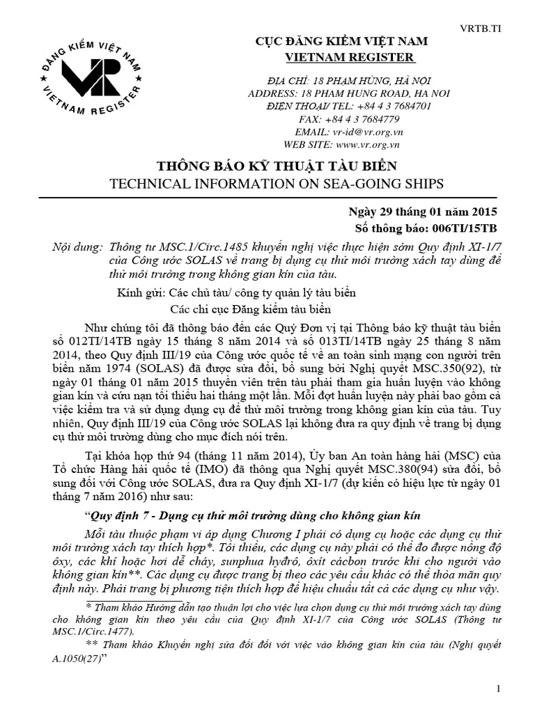 006TI - 15TB - MSC.1 - Circ.1485 - Gas Detector | PDF