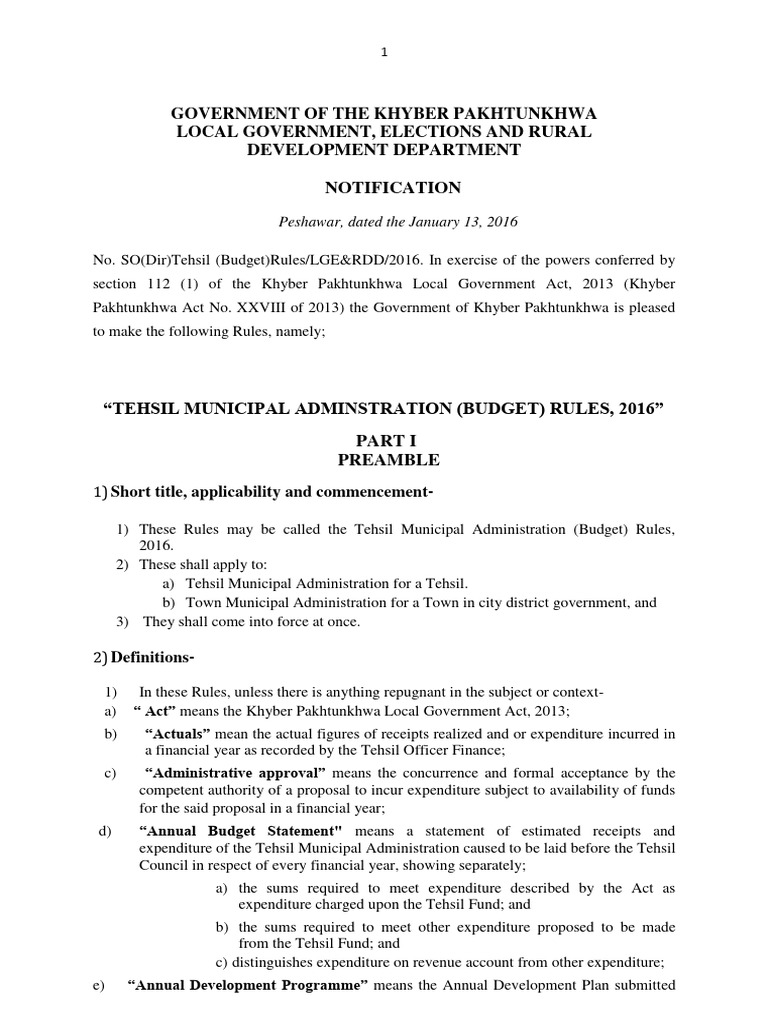 Tehsil Municipal Budget Rules 2016 | PDF | Budget | Expense