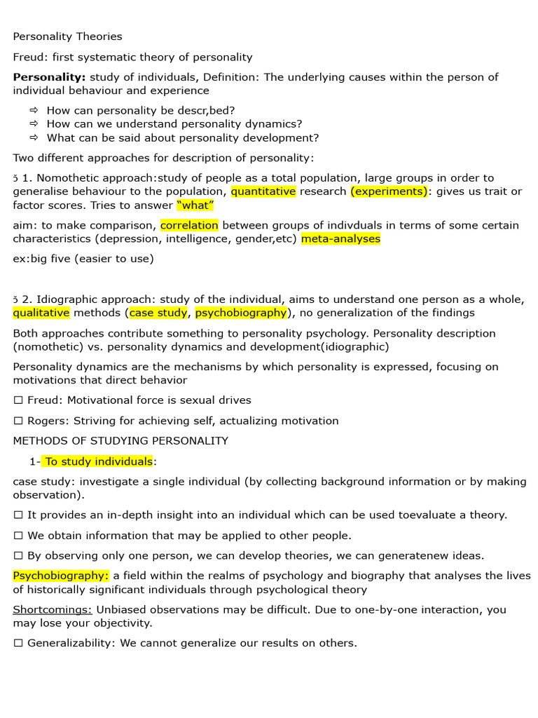 Understanding Personality Theories and Dynamics | PDF | Id ...