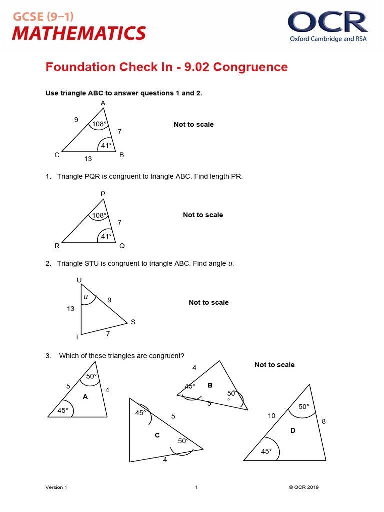 Triangle Congruence Practice Test | PDF | Triangle | Euclid