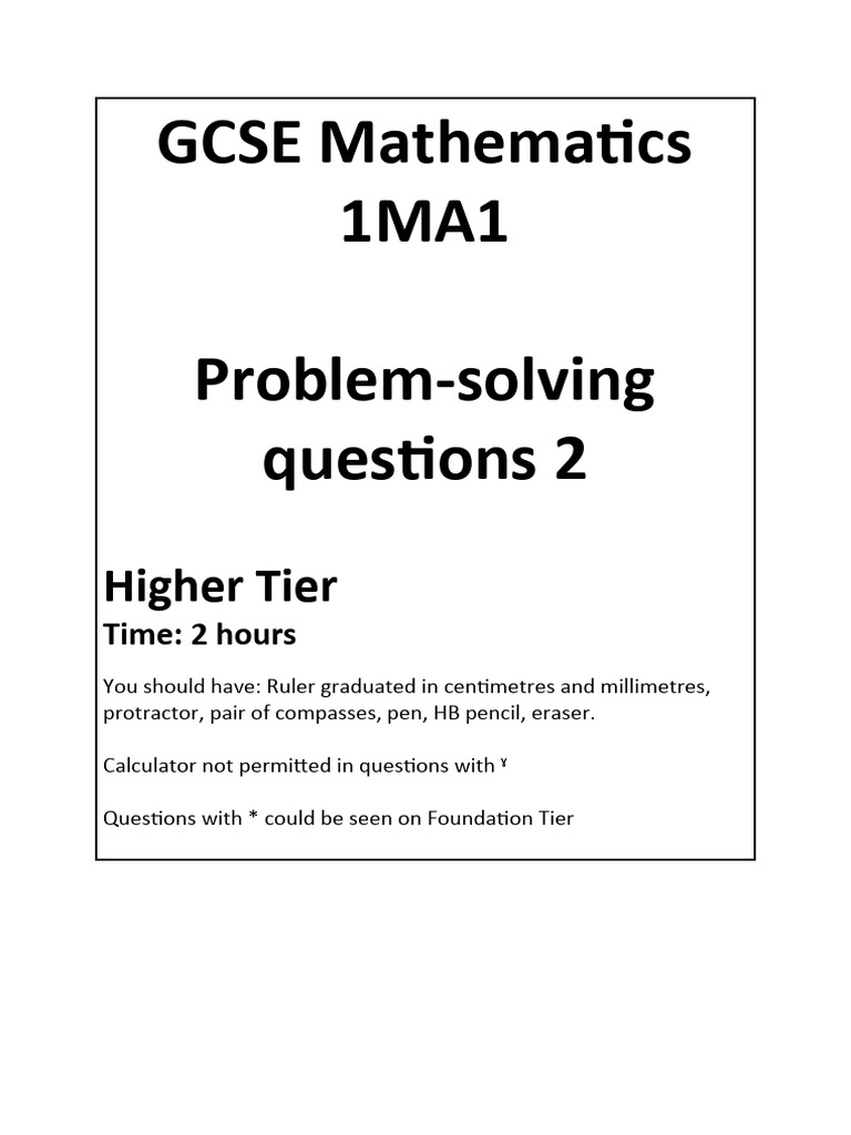 GCSE Mathematics 1MA1 Problem-Solving Questions 2: Higher Tier | PDF ...
