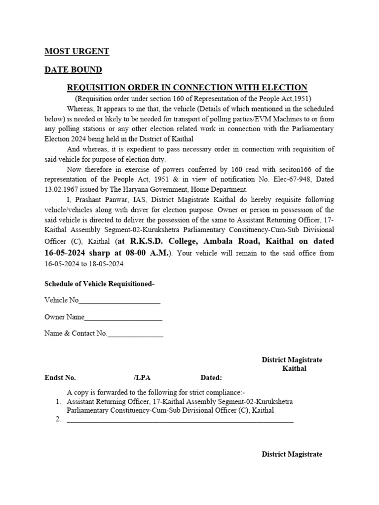 Requisition Order Home Pollind | PDF | Government Of India | Government