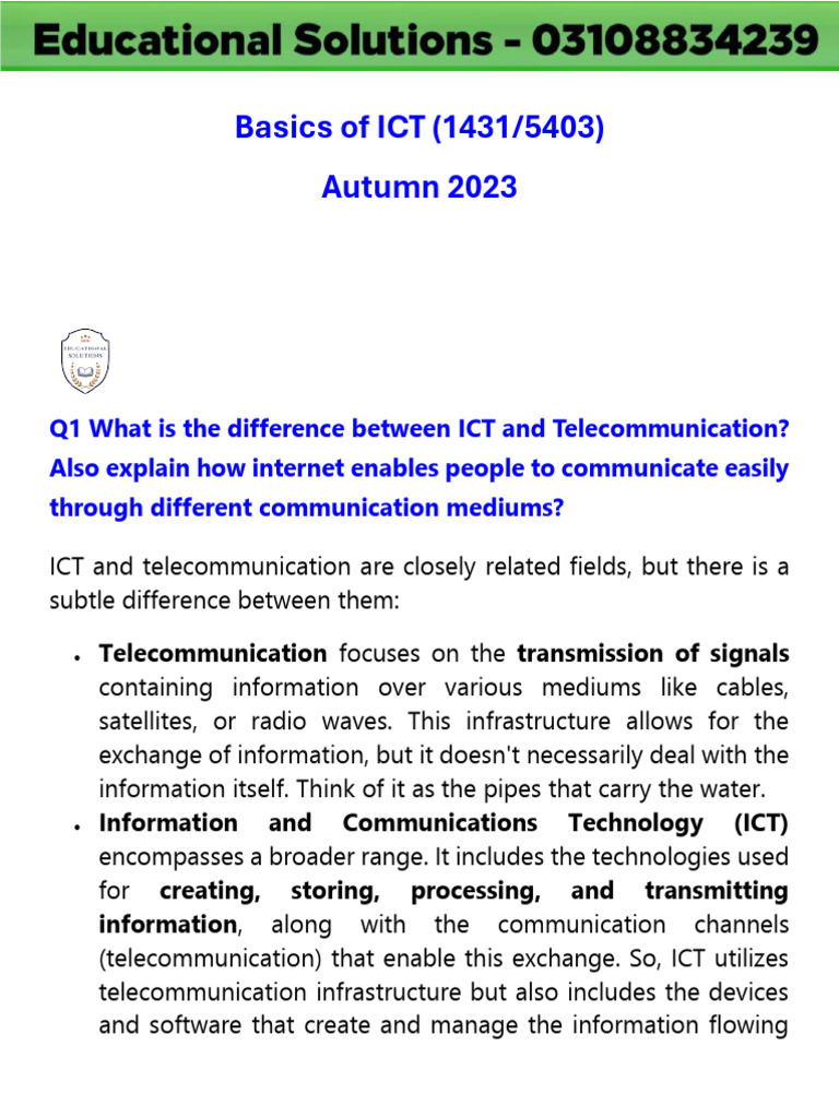 ICT vs Telecommunication Explained | PDF | Osi Model | Computer Network