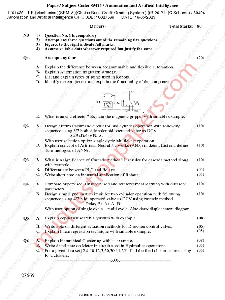 Be - Mechanical Engineering - Semester 6 - 2023 - May - Automation and Artificial ...