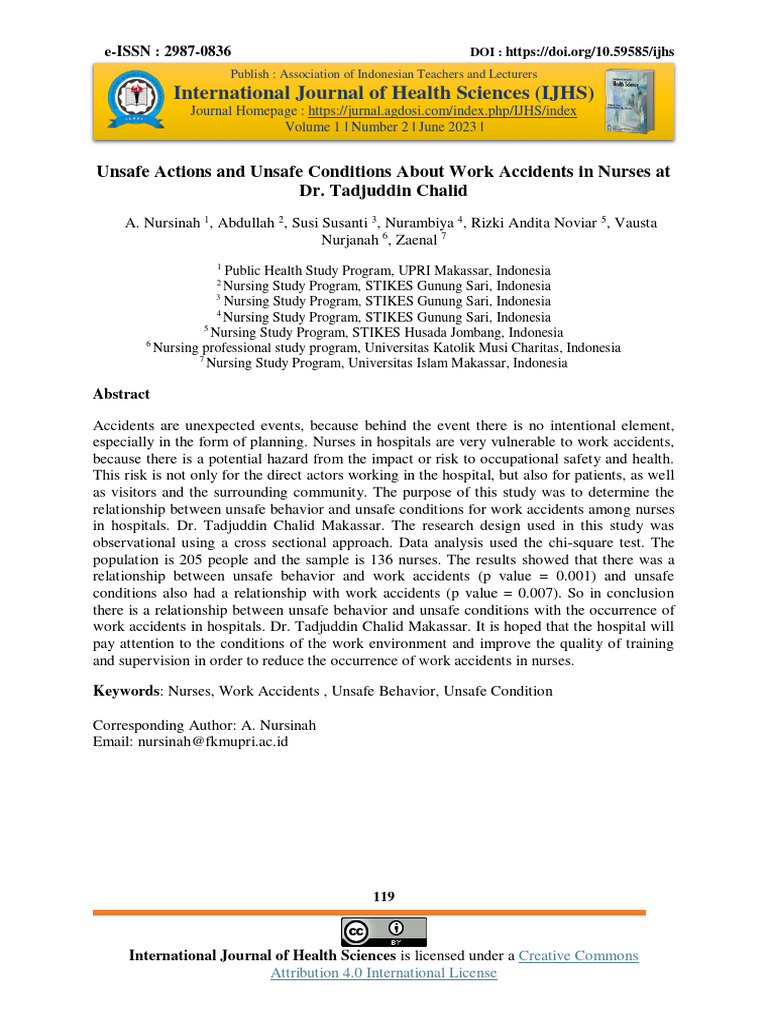 4 Unsafe Actions and Unsafe Conditions About Work Accidents in Nurses ...