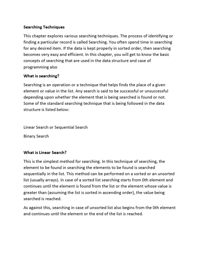 Searching Techniques | PDF | Algorithms And Data Structures | Algorithms Searching Techniques | PDF | Algorithms And Data Structures | Algorithms