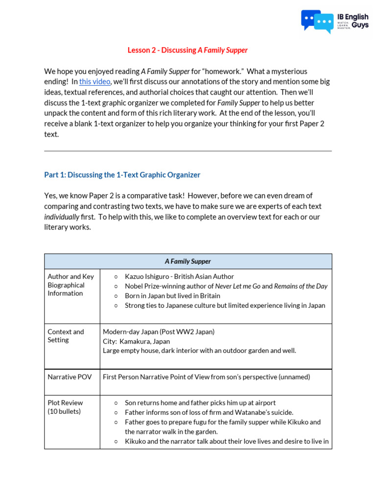 Analyzing "A Family Supper" Text | PDF