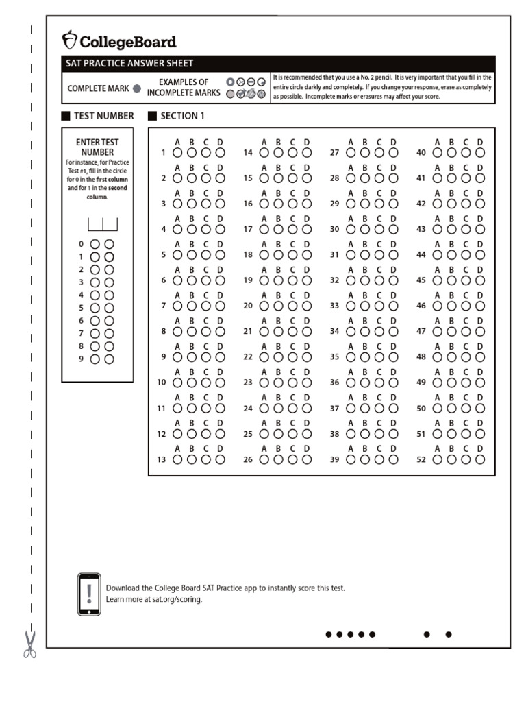 SAT Practice Test #1 Answer Sheet | PDF