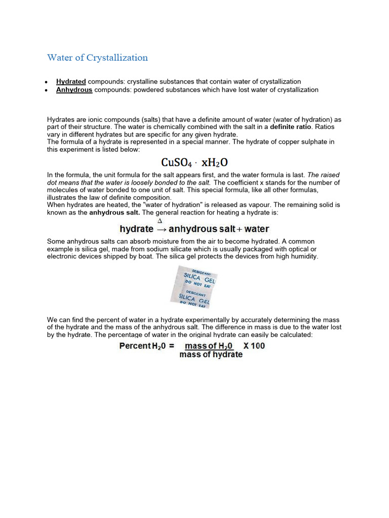 Water of Crystallization | PDF