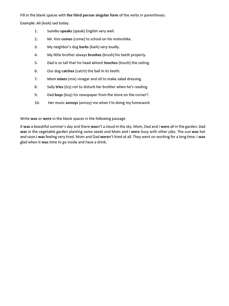 Fill in The Blank Spaces With The Third Person Singular Form of The ...