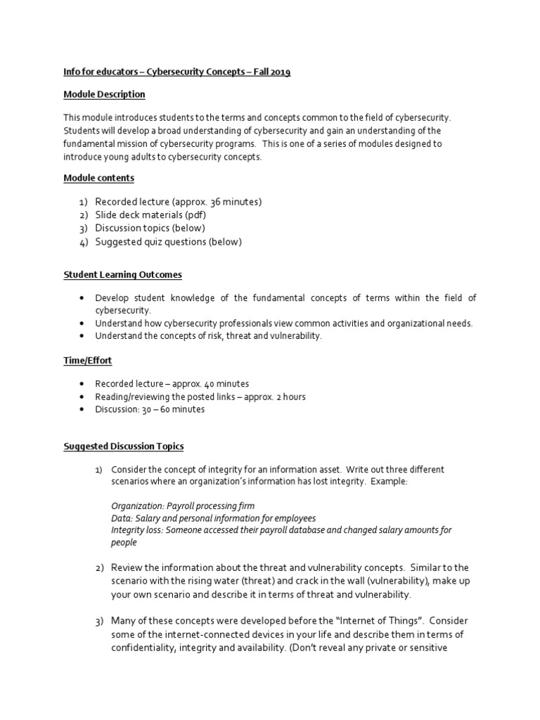 Info For Educators Cybersec Concepts | PDF | Information Security | Security