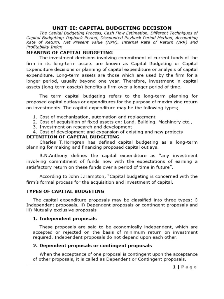 Capital Budgeting (Unit-Ii) Final | PDF | Capital Budgeting | Internal ...