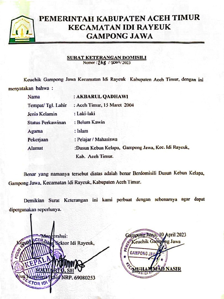 Contoh Surat Domisili | PDF