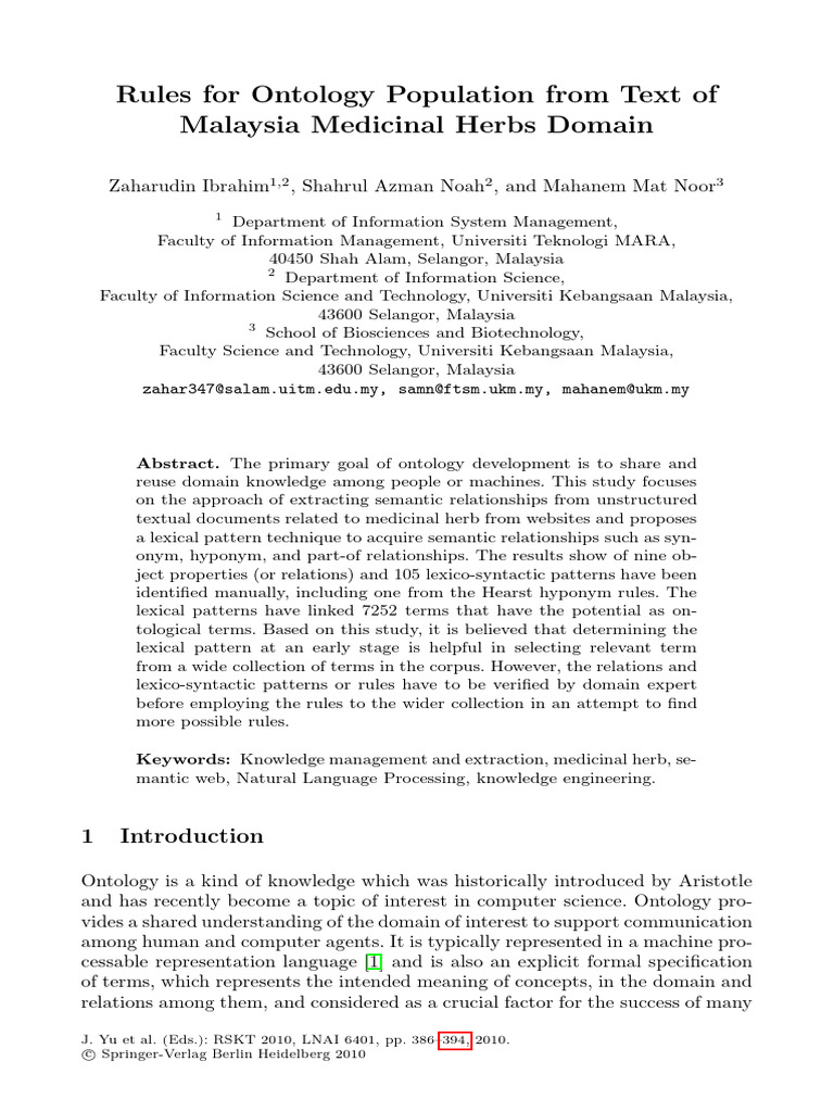 Rules For Ontology Population From Text of Malaysia Medicinal Herbs ...