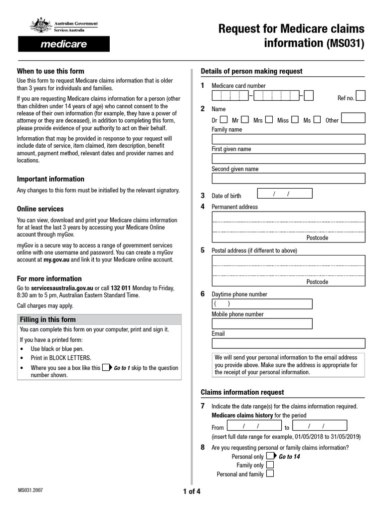 Request For Medicare Claims Information: When To Use This Form Details of Person Making Request ...