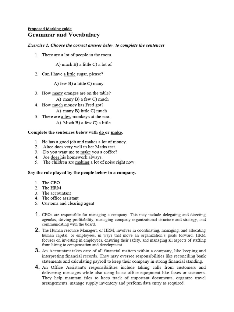 LANGUE ANGLAISE Marking Guide | PDF | Human Resource Management | Mark ...