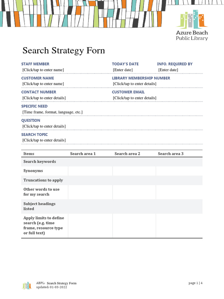 ABPL - Search Strategy Form | PDF | Libraries | Information Technology