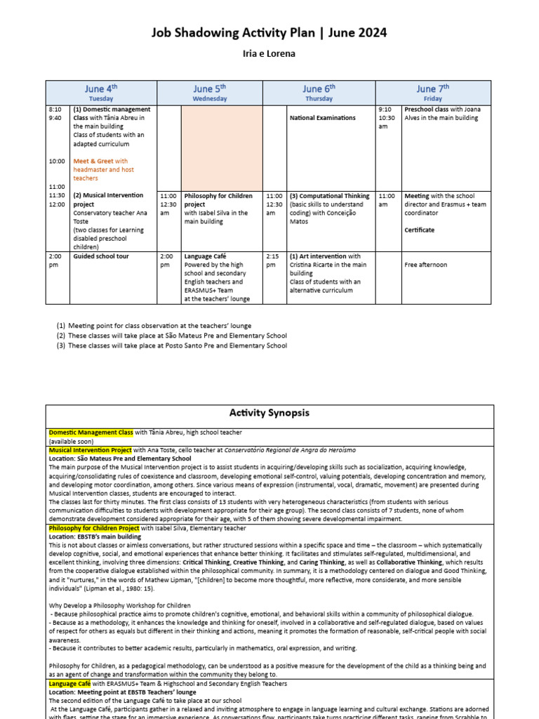 2024 - 4 - Job Shadowing Plan - Ines | PDF | Thought | Cognition