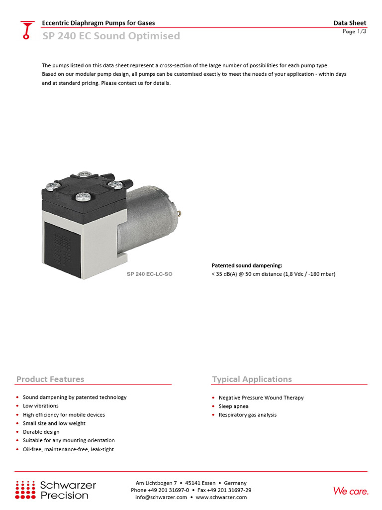 DataSheet SP 240 EC LC SO - Diaphragm Pump Gas | PDF | Gases | Gas ...