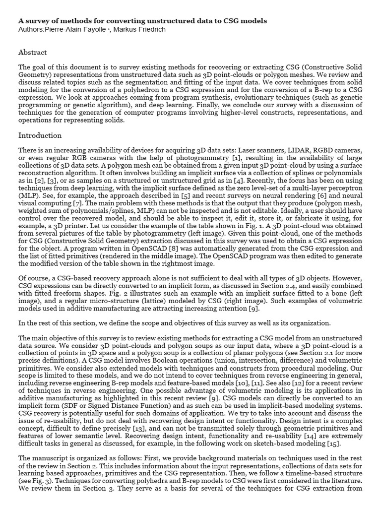 A Survey of Methods For Converting Unstructured Data To CSG Models | PDF | 3 D Computer Graphics ...