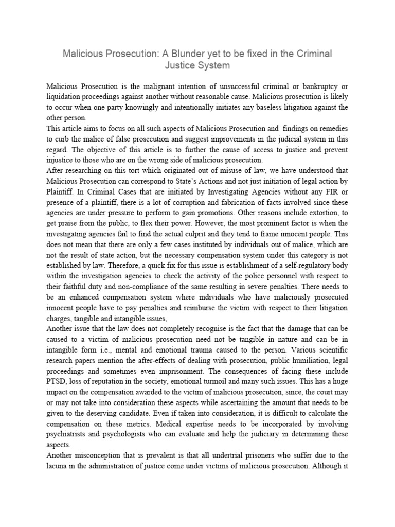 Malicious Prosecution - Research Findings | PDF | Prosecutor ...