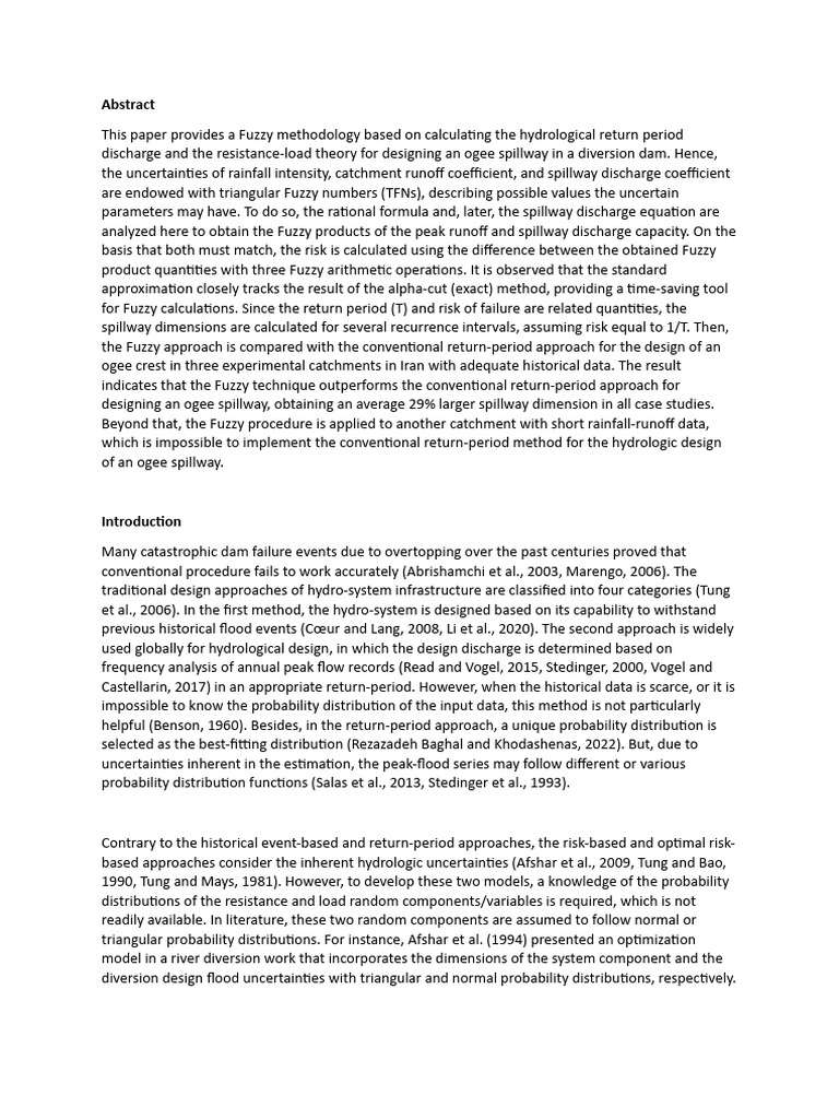 Fuzzy Risk-Based Technique For The Design of An Ogee Spillway in A ...