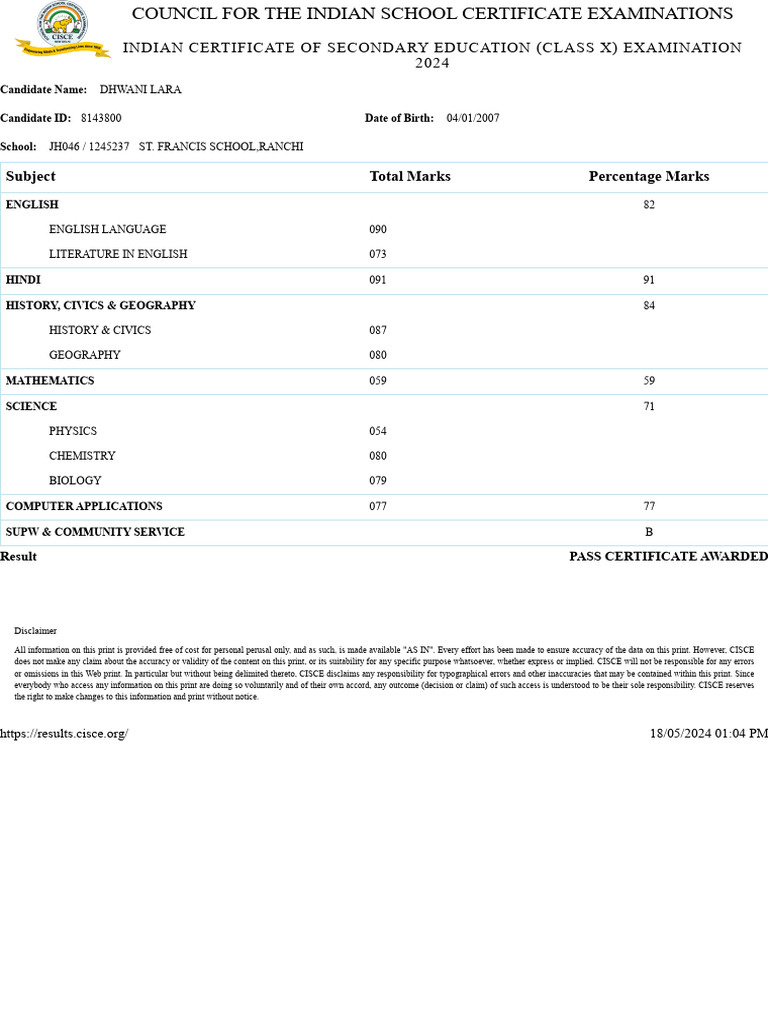 CISCE Results 2024 | PDF | Information