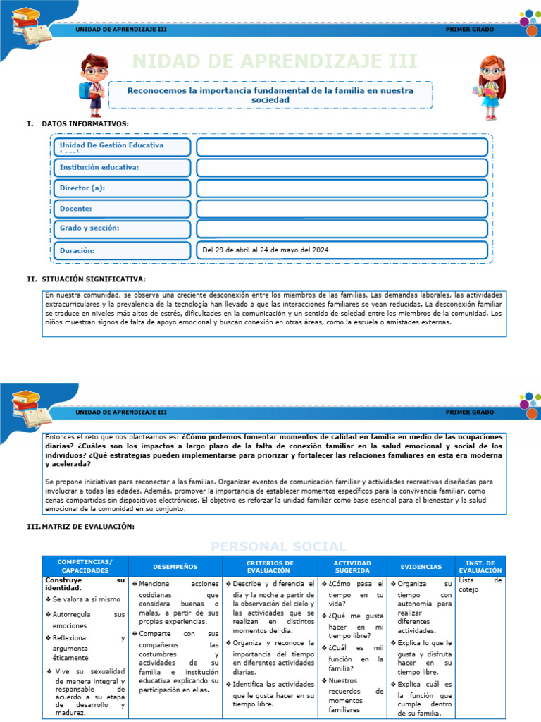 1° Unidad de Aprendizaje III - 2024 | PDF | Evaluación | Aprendizaje