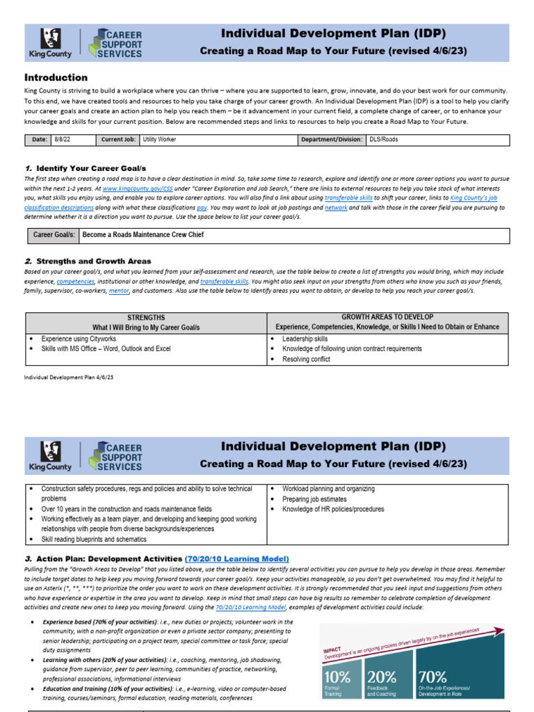 IDP Example - Roads Crew Chief Career Goal | PDF | Leadership | Mentorship