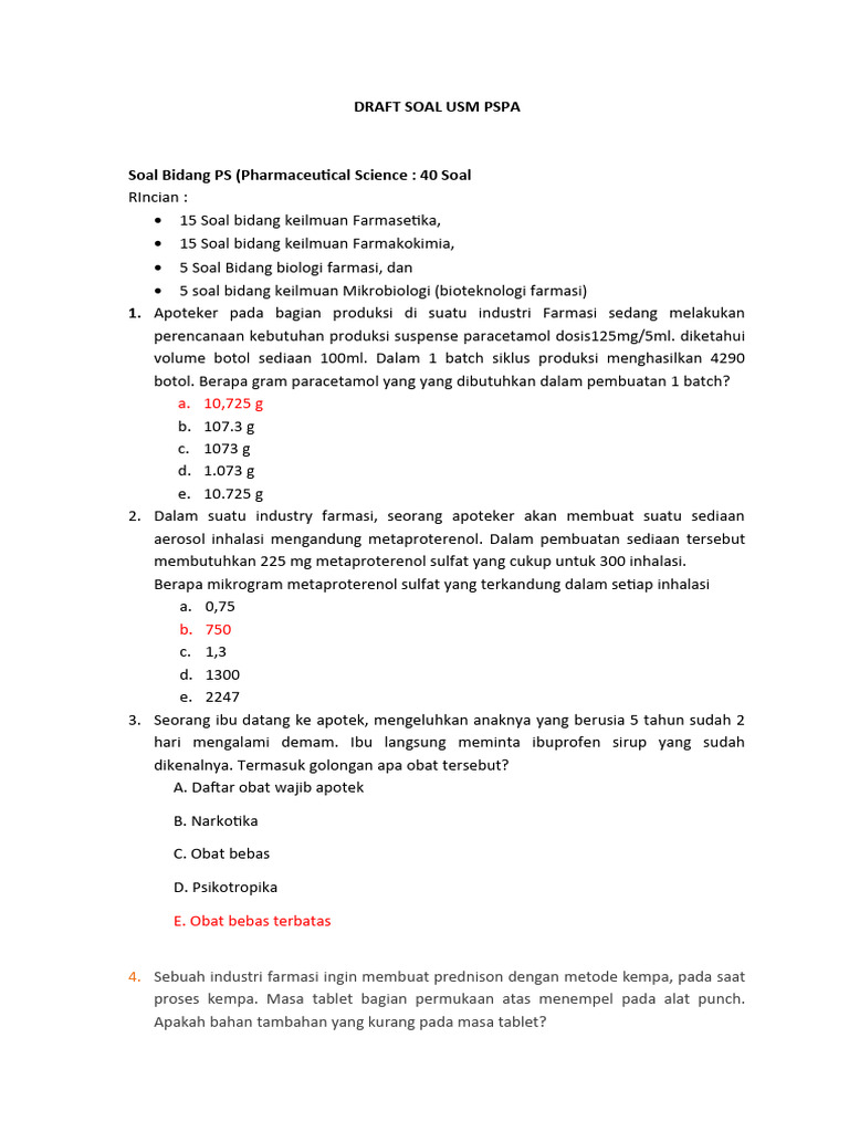 Draft Soal Usm Pspa | PDF