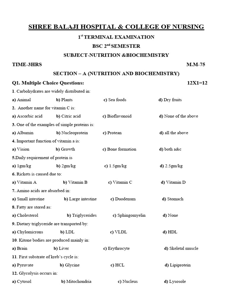 Nutrition Biochem BSC 2nd Sem | PDF | Nutrition | Diet & Nutrition
