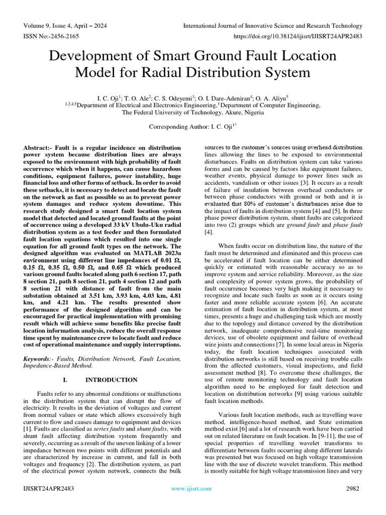 Development of Smart Ground Fault Location Model For Radial Distribution System | PDF | Electric ...