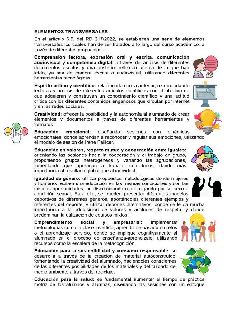 Elemento Transversales | PDF | Las emociones | Aprendizaje