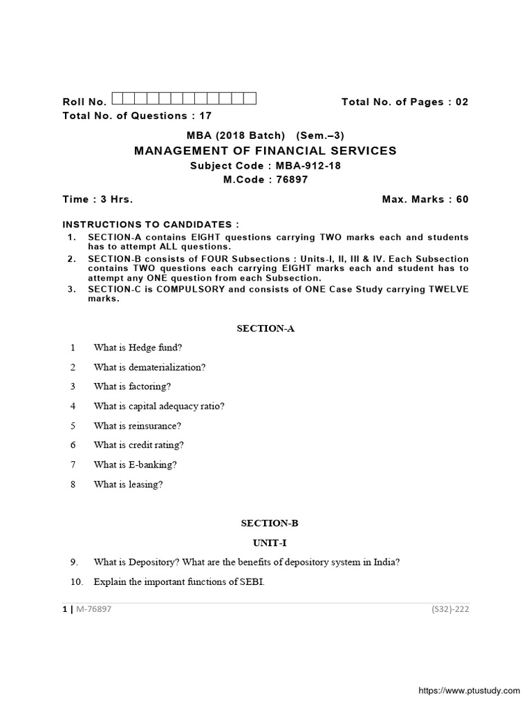 Mba 3 Sem Management of Financial Services 76897 Jan 2021 | PDF ...