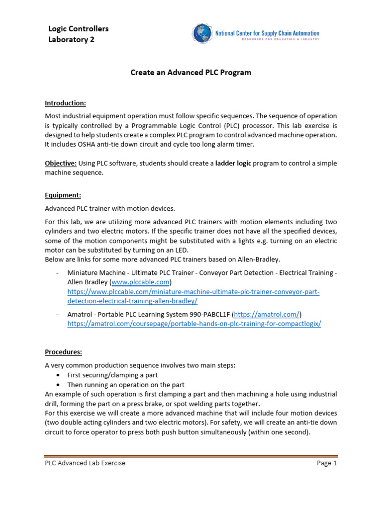 PLC2 Advanced Lab Exercise Chapter 9 | PDF | Programmable Logic Controller | Machines