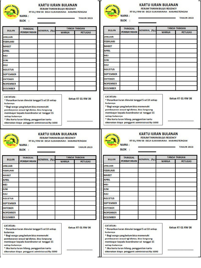 Bilqis - Kartu Iuran 2023 Master Depan | PDF