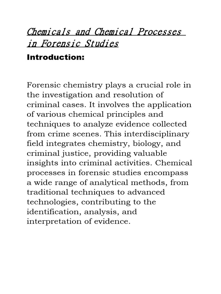 XI Project Chemicals and Chemical Processes in Forensic Studies | PDF ...