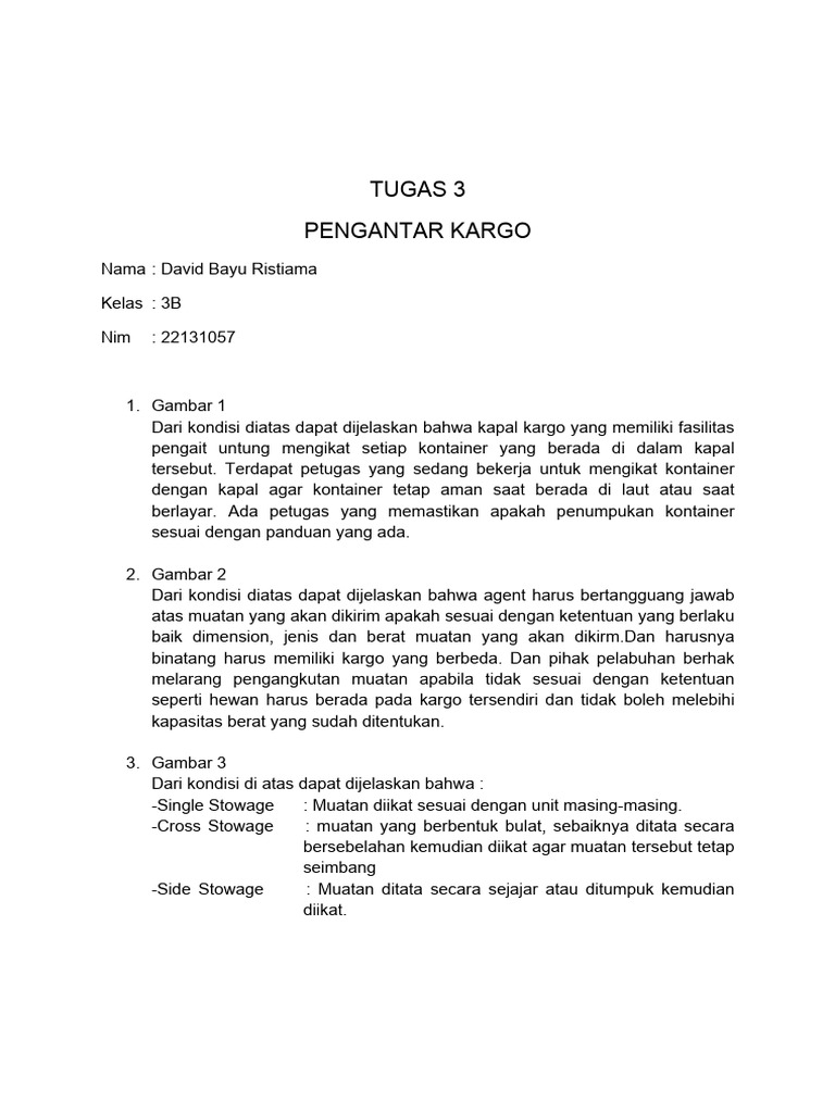 TUgas 3 Peng. Kargo - David Bayu Ristiama - 3B - 22131057 | PDF