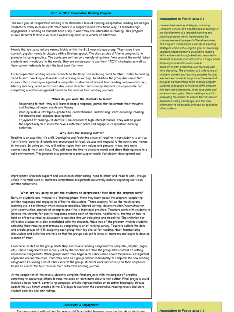 Cooperative Reading Unit - Unit Outline | PDF | Reading Comprehension ...