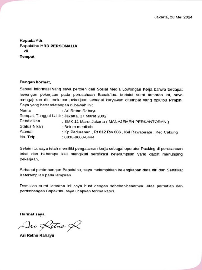 Revisi ARI RETNO RAHAYU CV | PDF